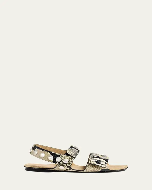 Khaite Boden Studded Leather Flat Sandals - Natural