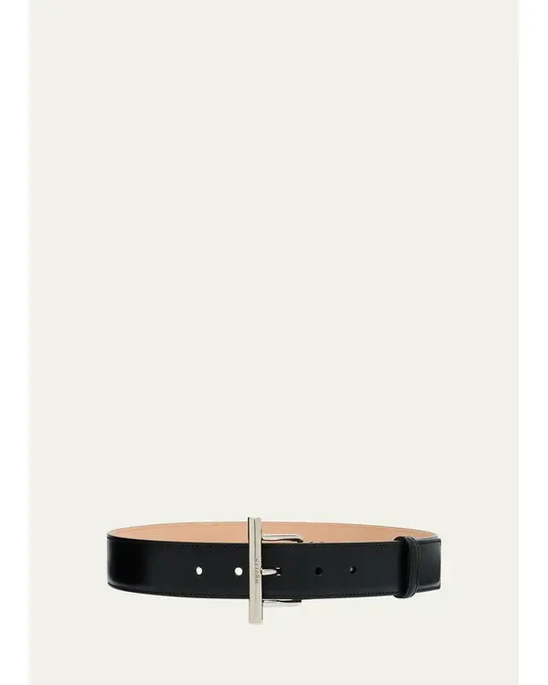 Alexander McQueen T-bar Skinny Leather Belt - Black/silv