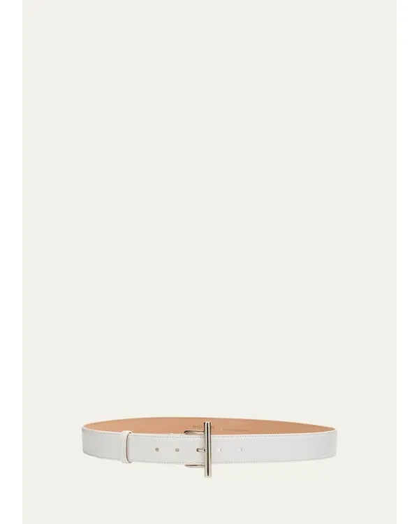 Alexander McQueen T-bar Skinny Leather Belt - Ivory/silv