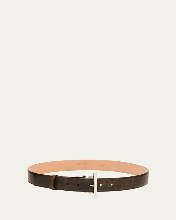Alexander McQueen T-bar Skinny Leather Belt - Tan-brn