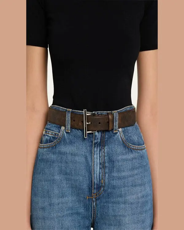 Alexander McQueen T-bar Skinny Leather Belt - Tan-brn