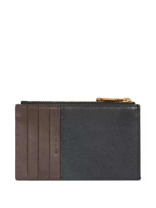 Etro Leather Card Holder With Pegaso Button - Black
