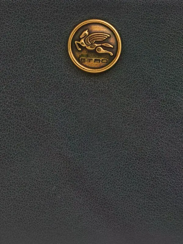 Etro Leather Card Holder With Pegaso Button - Black
