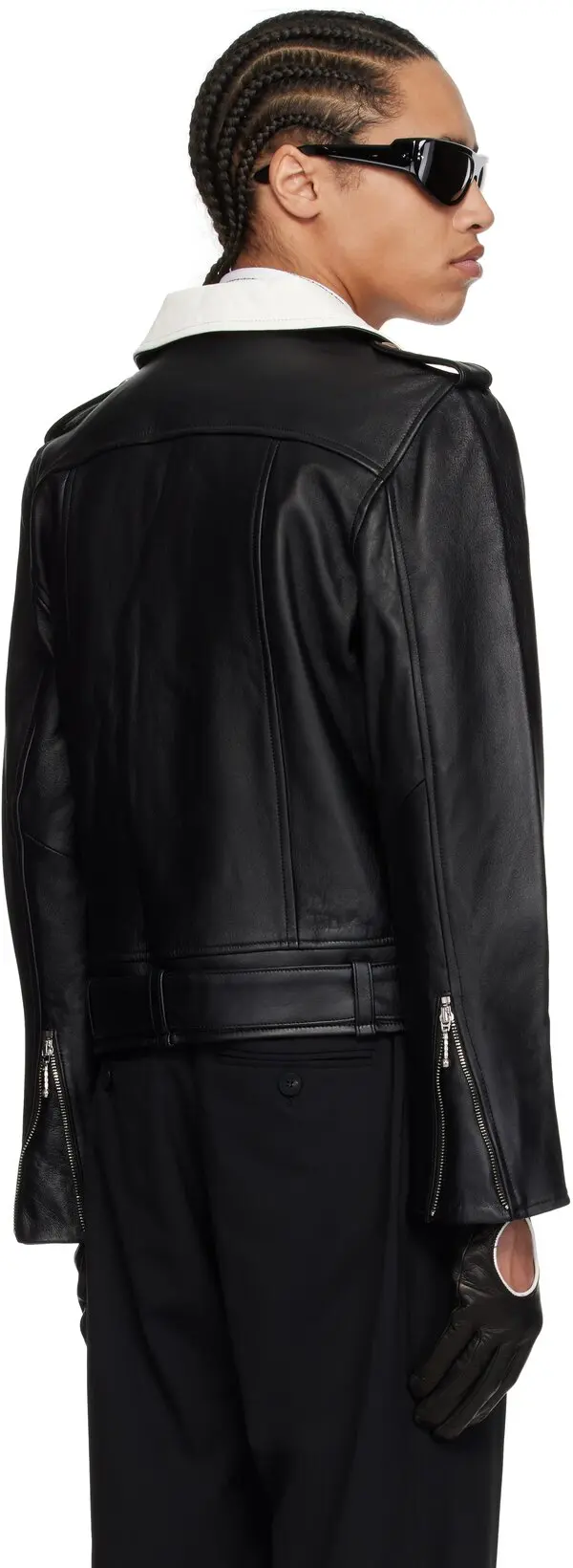 Ernest Baker Perfecto Leather Jacket In Black White 10% Off