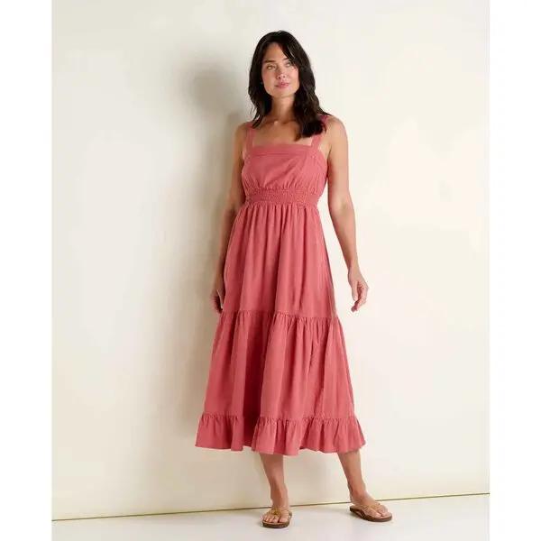 TOAD & CO Taj Hemp Tiered Midi Dress - Dusty Cedar