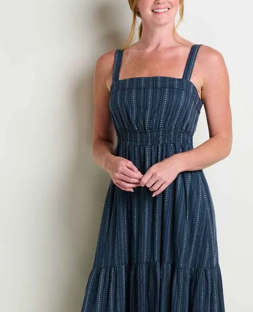 TOAD & CO Tiered Midi Sleeveless Dress - Midnight Dobby