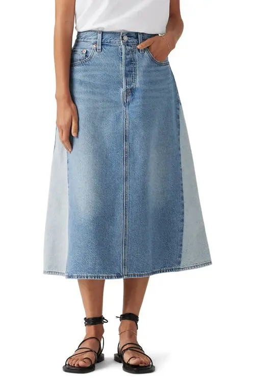 LEVI'S Pieced A-line Denim Midi Skirt