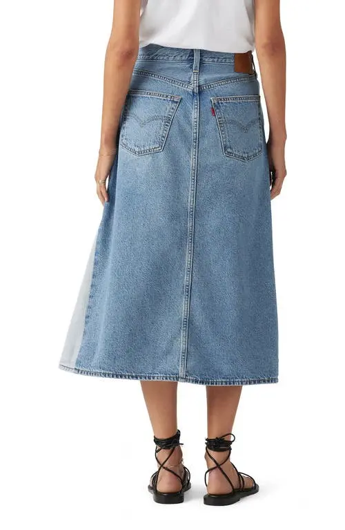 LEVI'S Pieced A-line Denim Midi Skirt