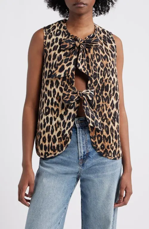 DAMSON MADDER Tilly Leopard Print Organic Cotton Quilted Vest