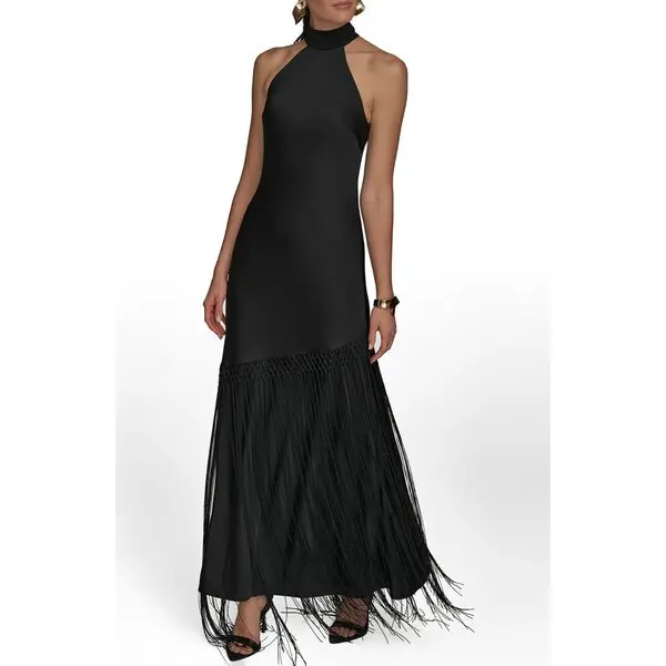 Donna Karan New York Sleeveless Fringe Gown