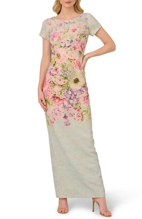 Adrianna Papell Floral Jacquard Metallic Matelasse Column Gown