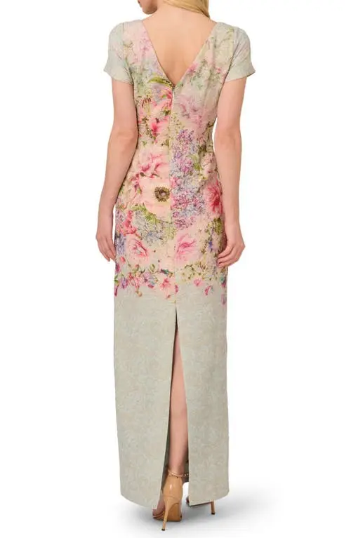 Adrianna Papell Floral Jacquard Metallic Matelasse Column Gown