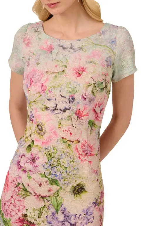 Adrianna Papell Floral Jacquard Metallic Matelasse Column Gown