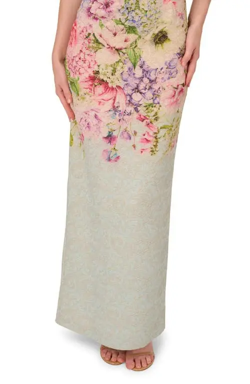 Adrianna Papell Floral Jacquard Metallic Matelasse Column Gown