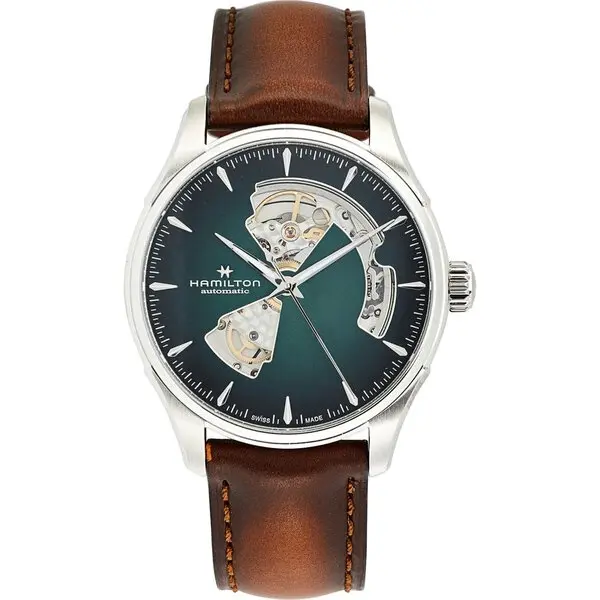 Hamilton Jazzmaster Open Heart Automatic Strap Watch - Brown/ Blue/ Silver