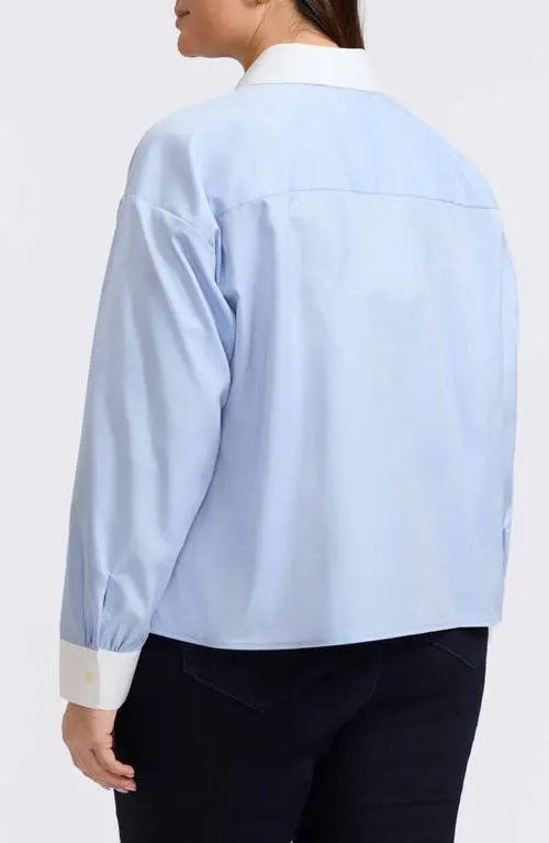 Foxcroft Marina Contrast Trim Cotton Button-up Shirt - Soft Blue