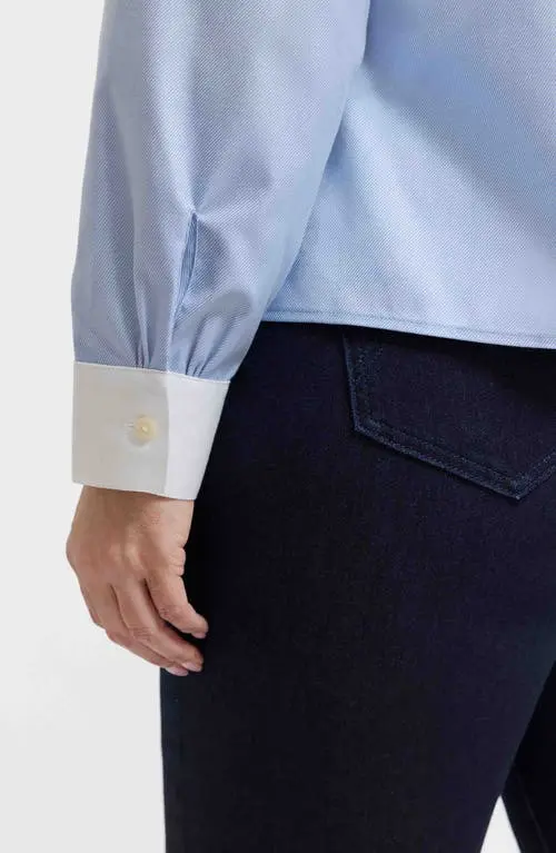 Foxcroft Marina Contrast Trim Cotton Button-up Shirt - Soft Blue