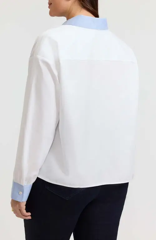 Foxcroft Marina Contrast Trim Cotton Button-up Shirt - White