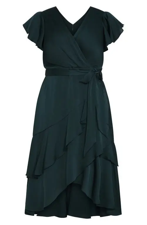 dark green satin wrap dress Satin Dark Green Dress main image 0