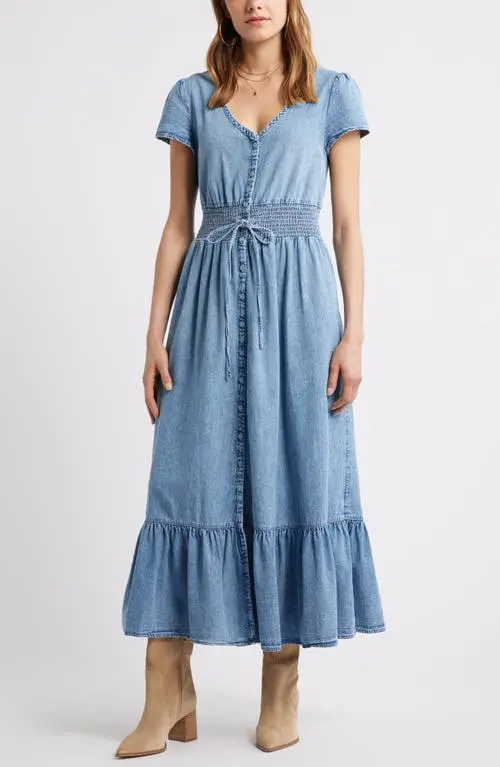 Treasure & Bond Smocked Waist Chambray Maxi Dress