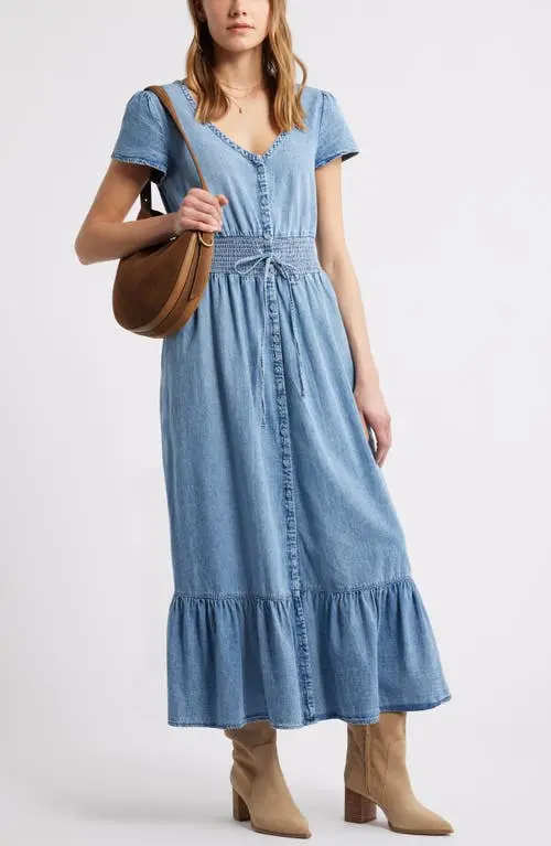 Treasure & Bond Smocked Waist Chambray Maxi Dress