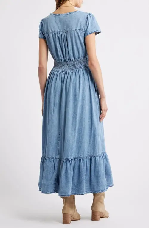 Treasure & Bond Smocked Waist Chambray Maxi Dress