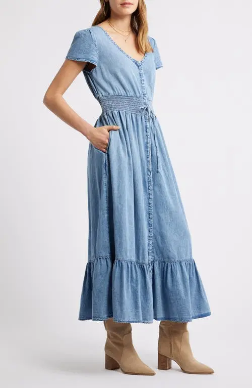 Treasure & Bond Smocked Waist Chambray Maxi Dress