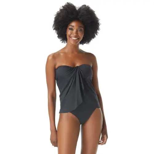 Vince Camuto Draped Bandeau Tankini Top - 001-black