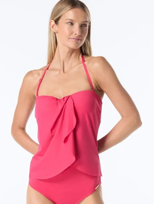 Vince Camuto Draped Bandeau Tankini Swim Top - Geranium