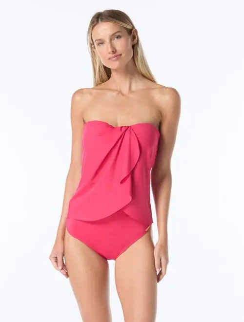 Vince Camuto Draped Bandeau Tankini Swim Top - Geranium
