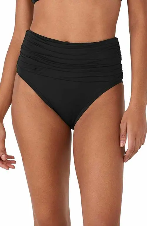 Kate Spade New York Shirred High Waisted Bikini Bottom - Black