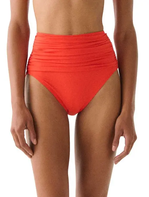 Kate Spade New York Shirred High Waisted Bikini Bottom - Goji Berry