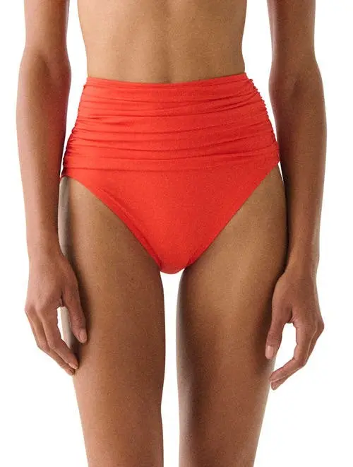Kate Spade New York Shirred High Waisted Bikini Bottom - Goji Berry