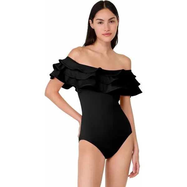 Kate Spade New York Ruffle One Piece Swimsuit - Black