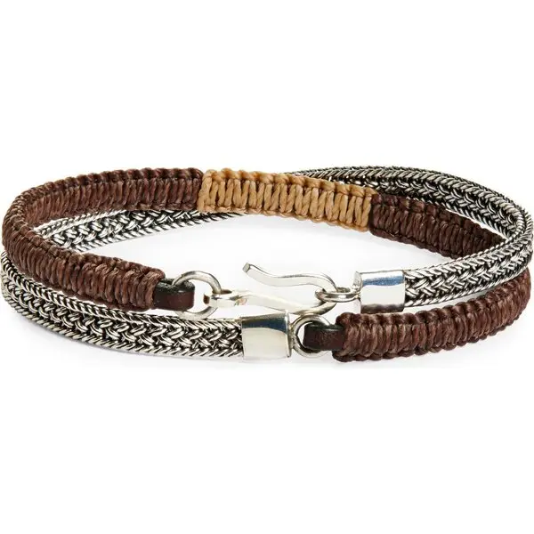 Caputo & Co Artisan Sterling Silver & Leather Macramé Double Wrap Bracelet - Brown Combo