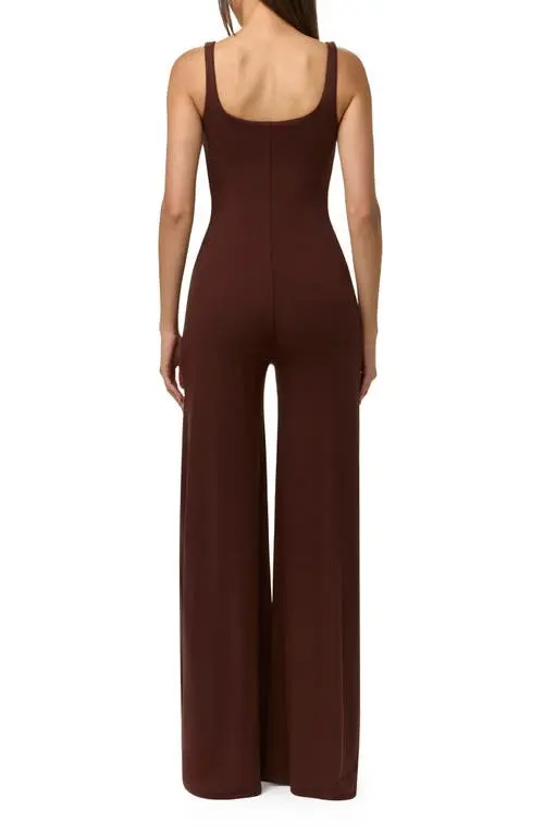 Naked Wardrobe Sculpt Wide Leg Tank Jumpsuit - Chocolate