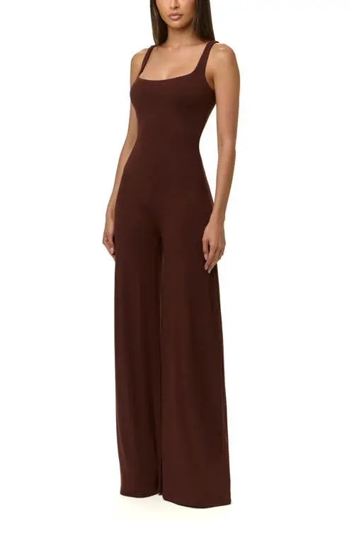 Naked Wardrobe Sculpt Wide Leg Tank Jumpsuit - Chocolate