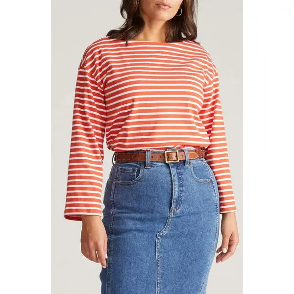 Universal Standard Montauk Breton Stripe Top - Vermilion Red/white Stripe