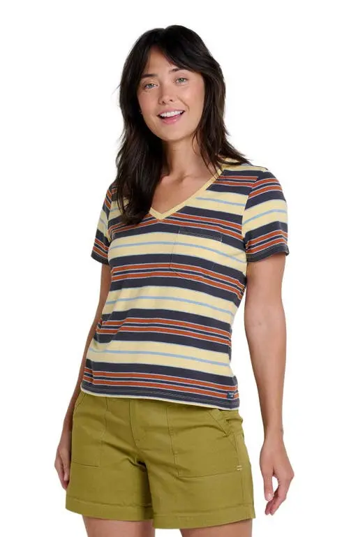 TOAD & CO Grom V-neck Short Sleeve Shirt - Straw Stripe