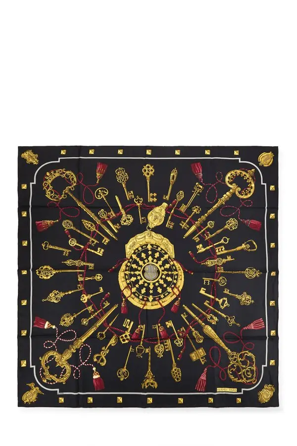 Hermès Multicolor 'les Cles' Silk Scarf 90 - Black