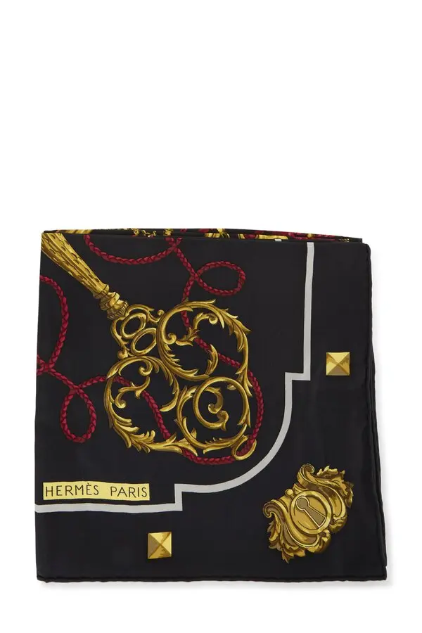Hermès Multicolor 'les Cles' Silk Scarf 90 - Black