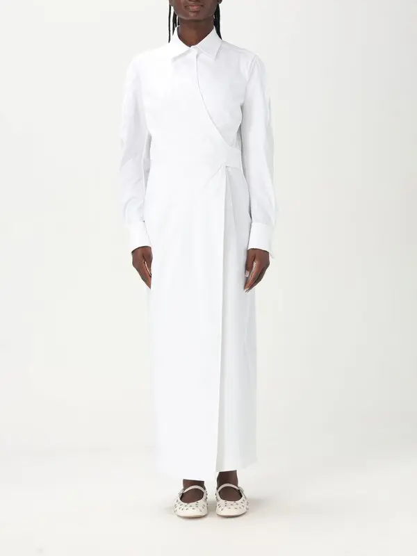 Max Mara Long Sleeve Draped Shirt Dress - White