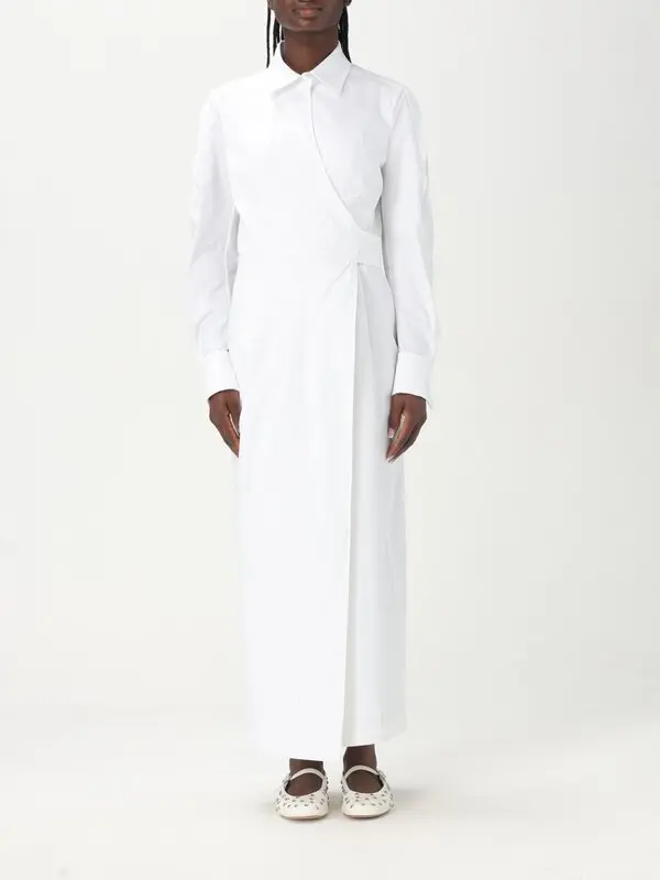 Max Mara Long Sleeve Draped Shirt Dress - White