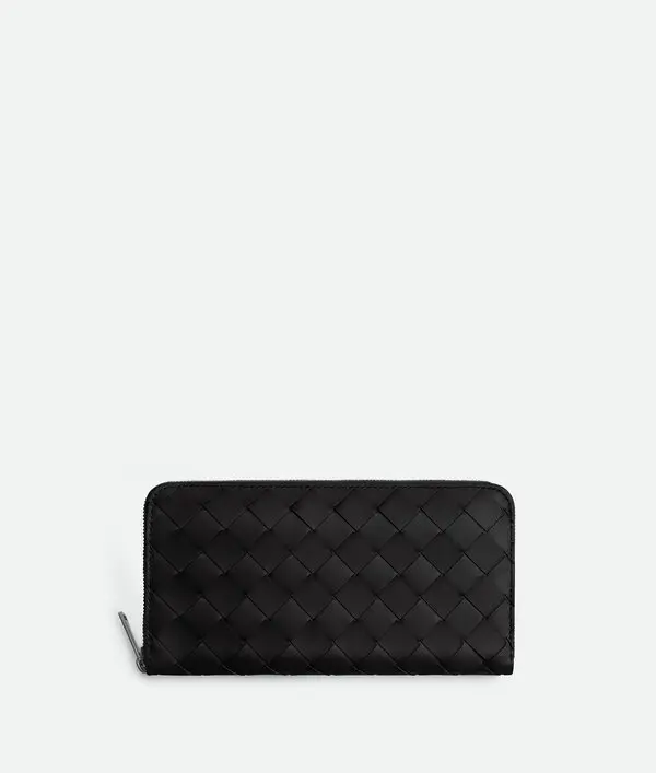 BOTTEGA  VENETA Intrecciato Zip Around Wallet - Black