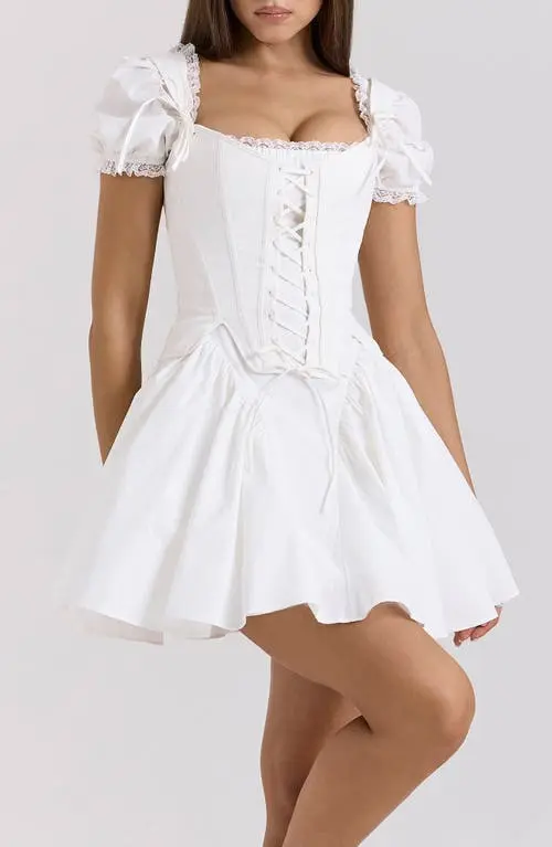 House Of Cb Lili B Puff-sleeve Mini Dress - Cloud Dancer