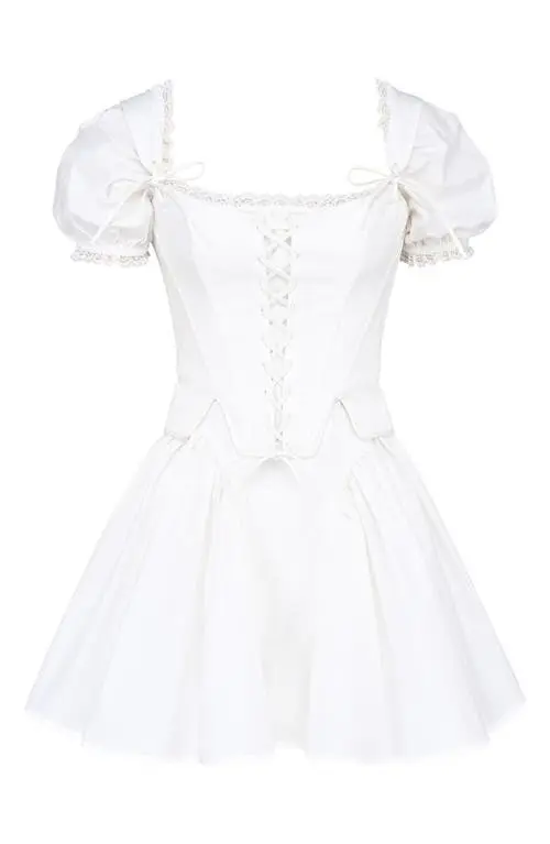 House Of Cb Lili B Puff-sleeve Mini Dress - Cloud Dancer