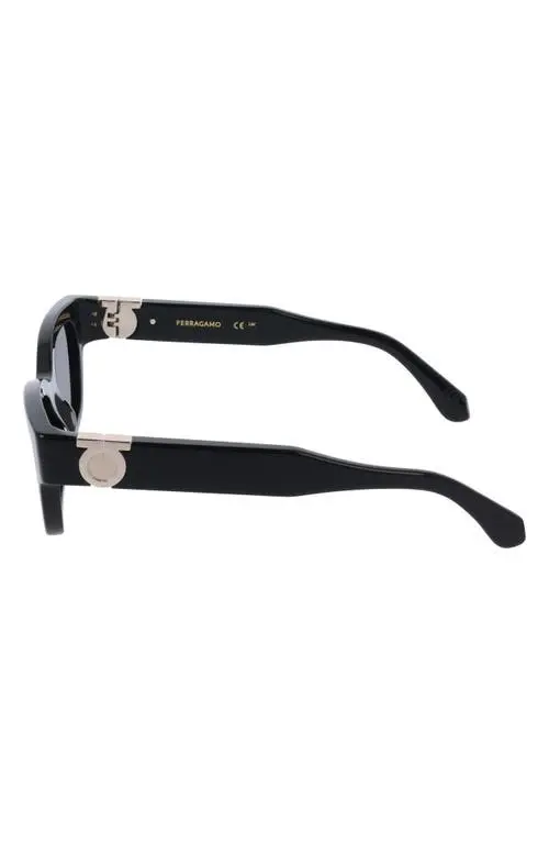 FERRAGAMO 52mm Modified Rectangular Sunglasses - Black