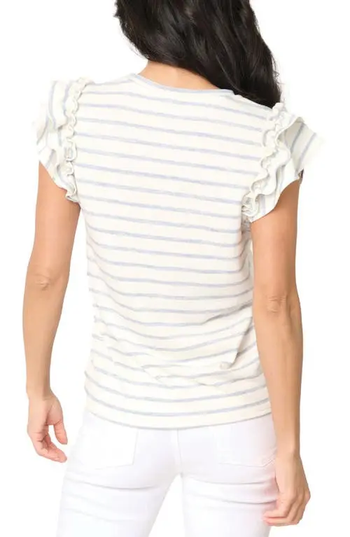 GIBSONLOOK Butterfly Stripe Ruffle Cap Sleeve Top - Chambray Blue Stripe