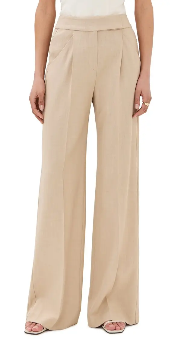 Veronica Beard Marbeau Pleated Pants - Stone Khaki