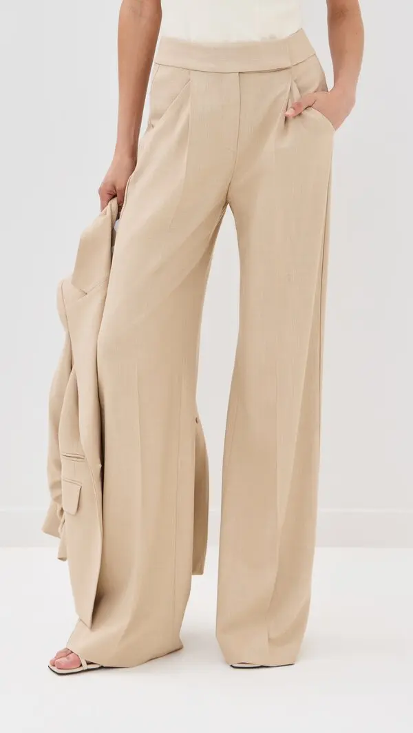 Veronica Beard Marbeau Pleated Pants - Stone Khaki